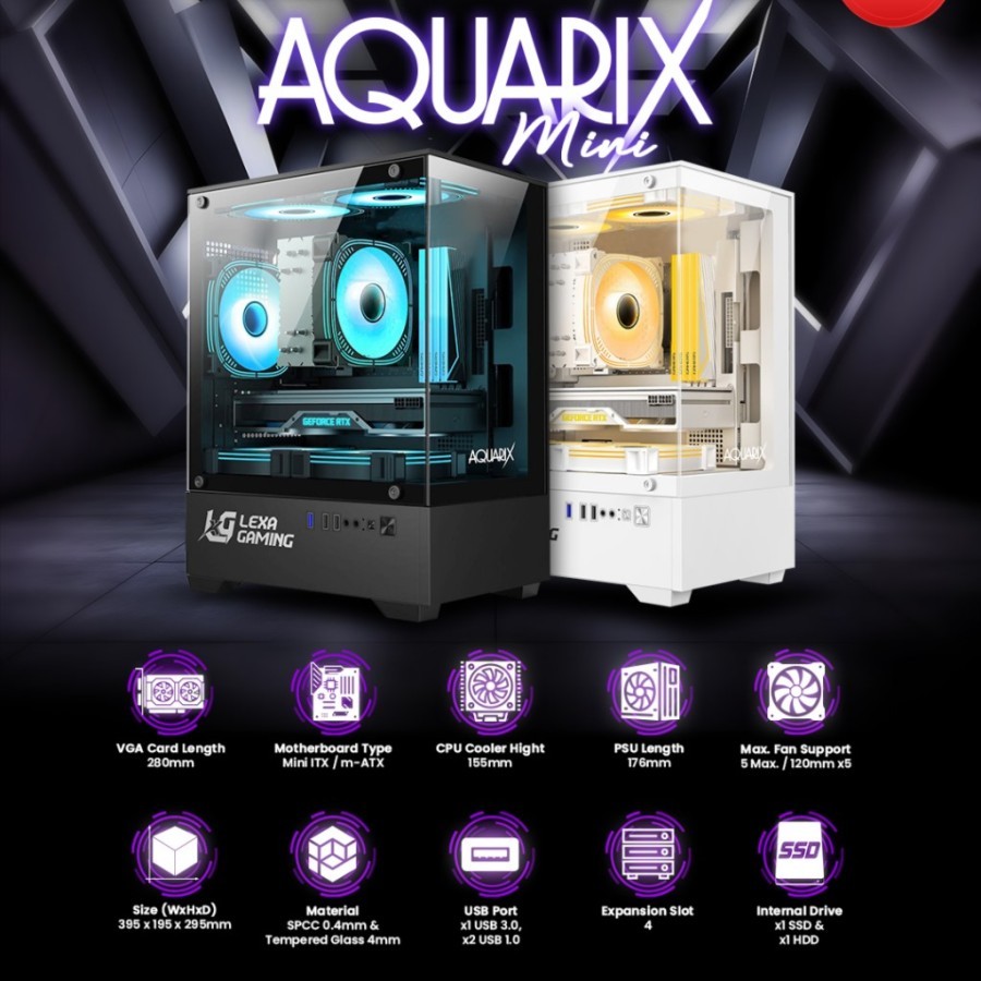 Jual Casing PC Hose Lexa Gaming Aquarix Mini M-ATX Include 3 Fan RGB ...