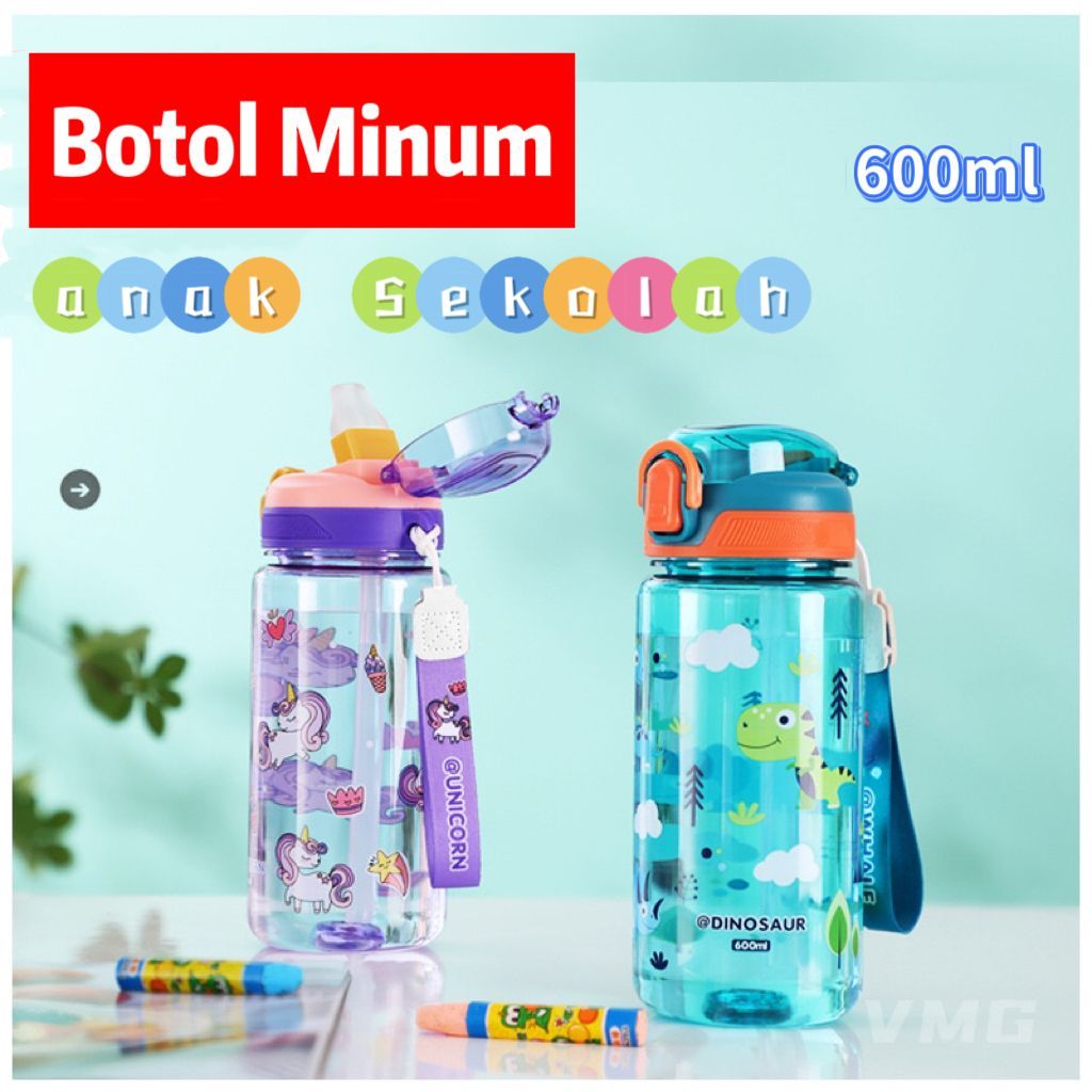 Jual Botol Minum Anak Sekolah BPA Free 600ml Tritan/ Botol Minum Sedotan Anak | Shopee Indonesia