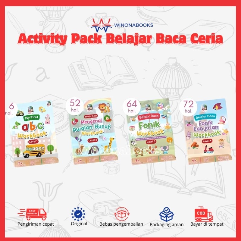 Jual Activity Pack Belajar Baca Ceria (BBC) : Belajar bentuk huruf, Belajar menentukan awalan ...