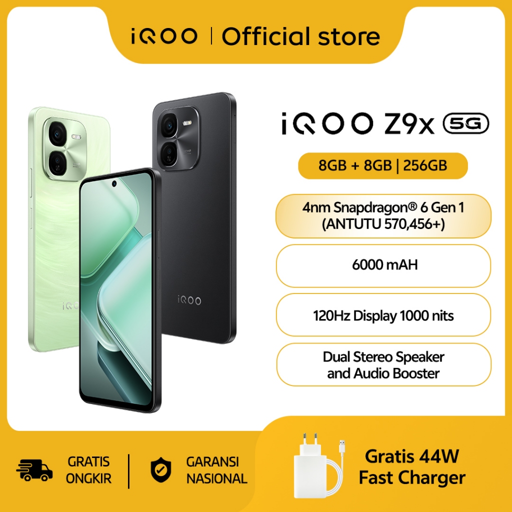 Jual vivo iQOO Z9x (8/256) Snapdragon 6 Gen 1 4nm (ANTUTU 570,456+), 6000 mAH, 1000 nits 120hz ...