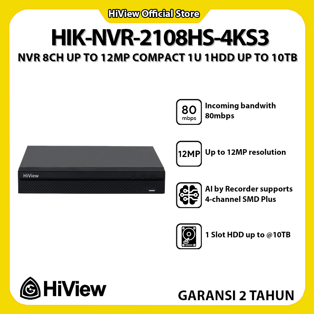 Jual HIVIEW HIK-NVR-2108HS-4KS3 NVR 8CH UP TO 12MP COMPACT 1U 1HDD UP TO 10TB | Shopee Indonesia