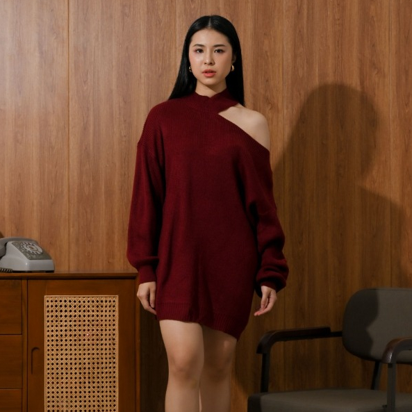 Jual SUETERCLOTH - Belle Knit Dress Oversize Premium / Sabrina knit dress / Turtleneck Dress ...