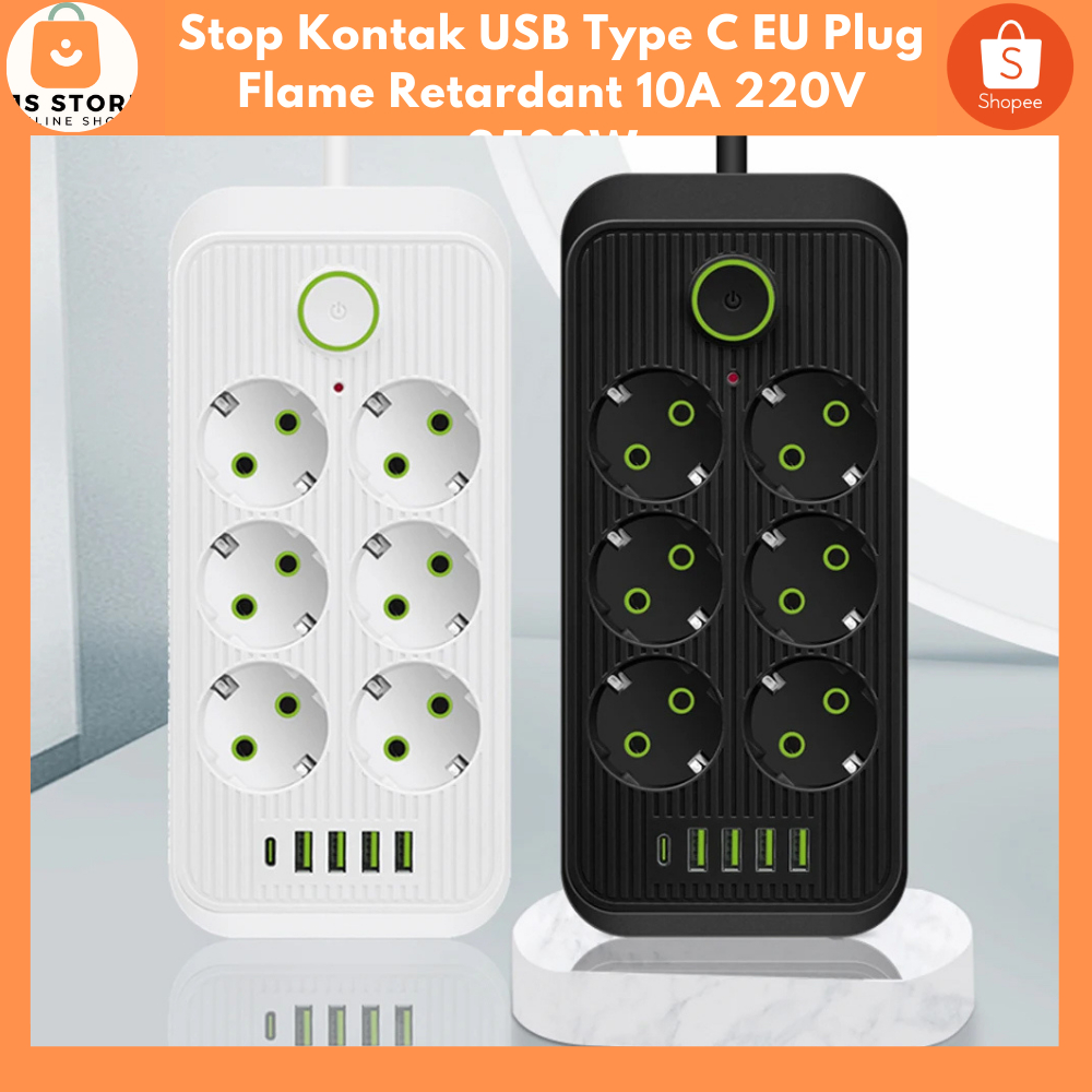 Jual Stop Kontak USB Type C EU Plug Flame Retardant 10A 220V 2500W - QL-1075U / Colokan Listrik ...