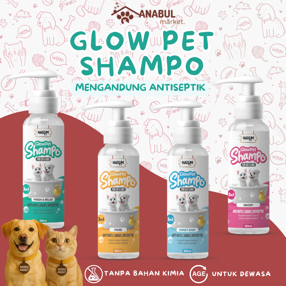 Jual Shampo Kucing dan Anjing Harum Glow Pet Shampoo 100ml Mengandung Antiseptik dan Anti Kutu ...