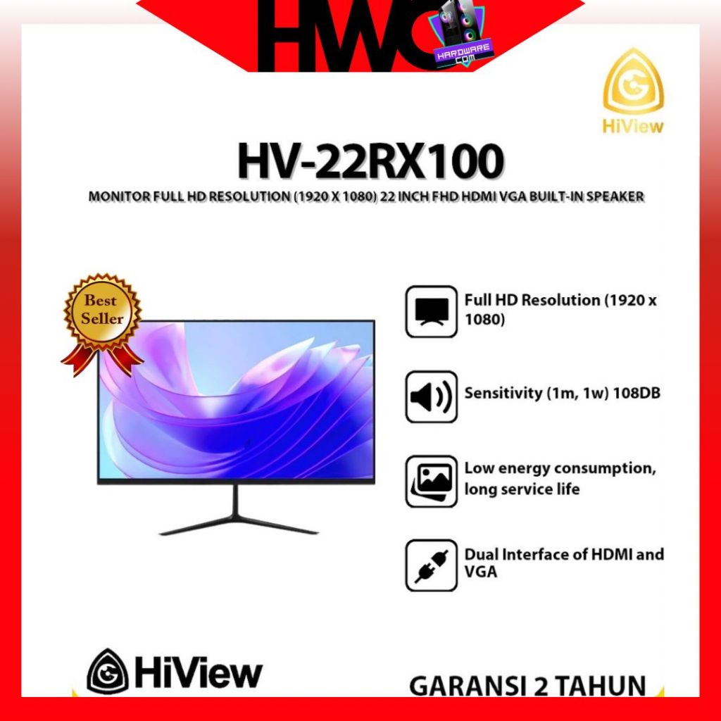 Jual Monitor LED HiView HV-22RX100 Monitor FHD Resolution 1920x1080 22 Inch FHD HDMI VGA Built ...