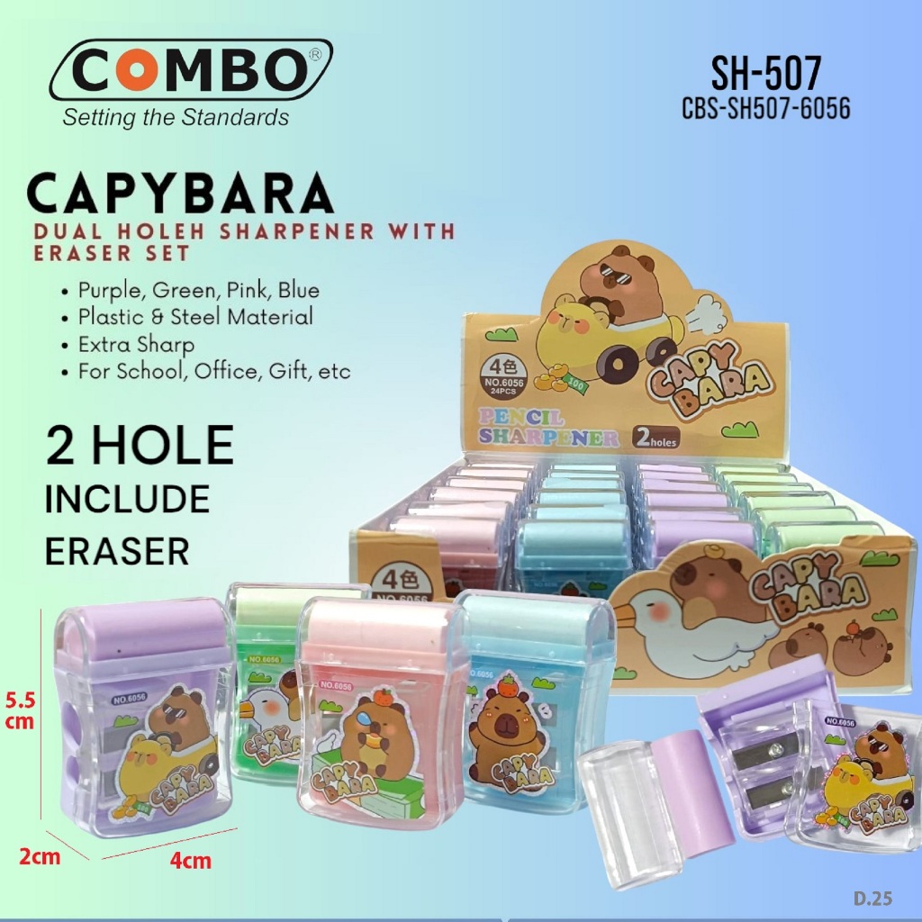 Jual (1 BOX = 24 PCS) Serutan Pensil 2 Lubang / Dual Hole Sharpener CAPYBARA SH-507 / Rautan ...