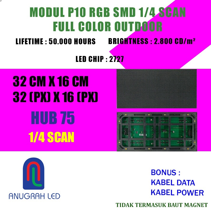 Jual MODUL P10 RGB 4 SCAN led chip 2727 SMD FULL COLOR OUTDOOR | Shopee Indonesia