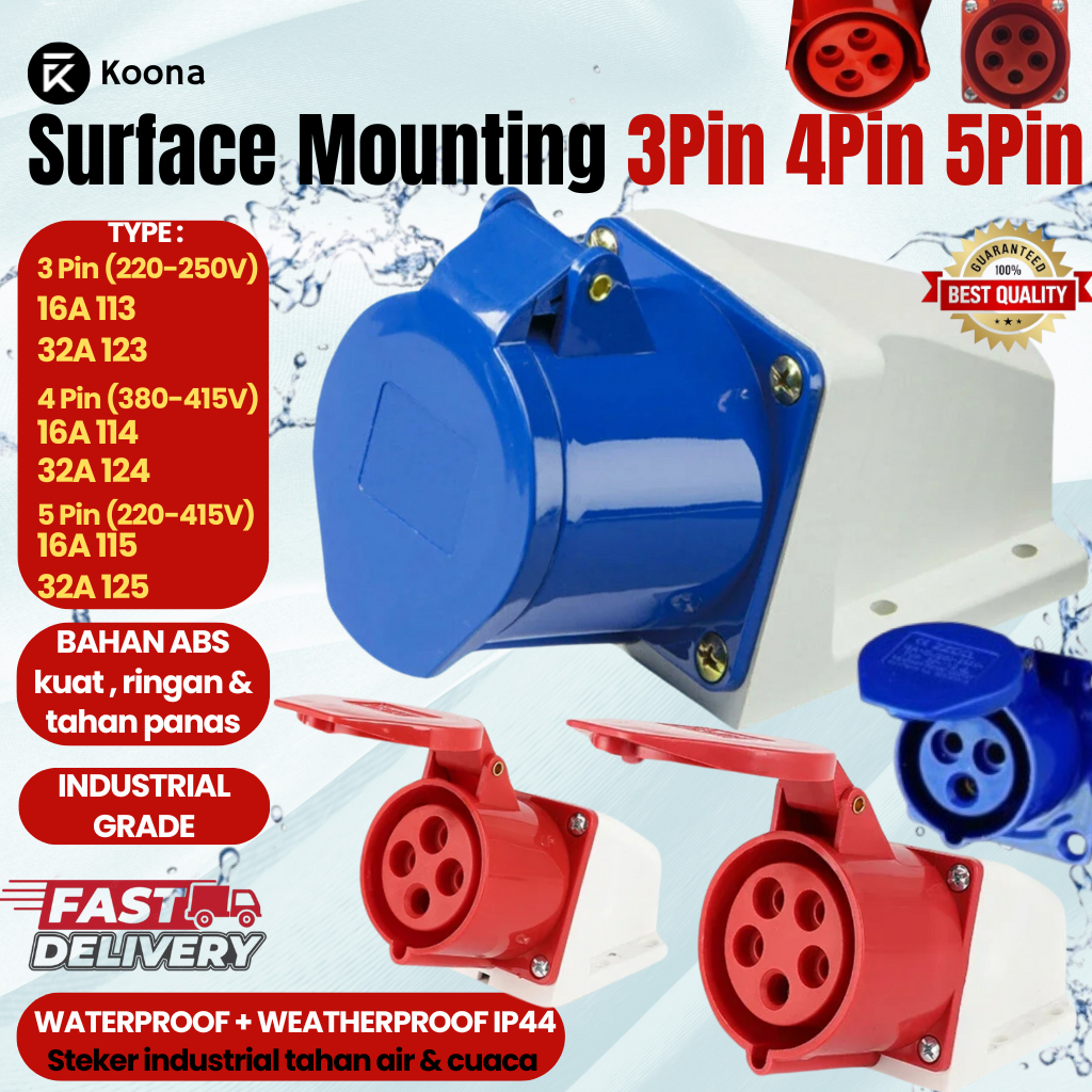 Jual Colokan cewek 3Pin 4Pin 5Pin 16A 32A /Socket Surface mounting ...