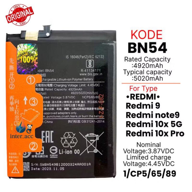 Jual Baterai Xiaomi Redmi 9 Original Note 9 10x 5G Pro batre BN54 Ori ...