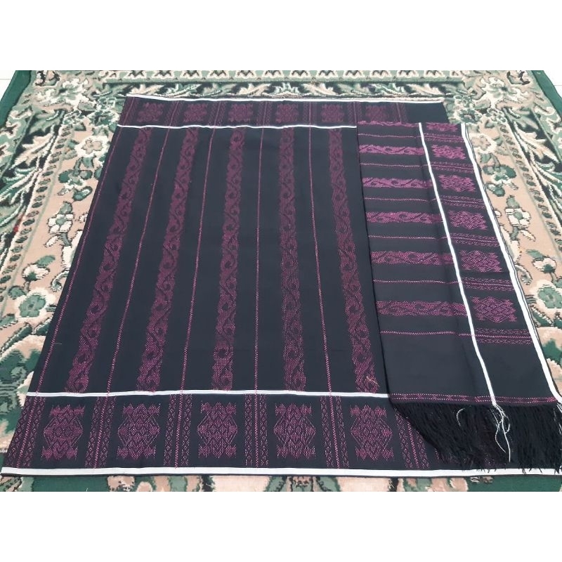 Jual Set Songket Karo Bulung Gundur Tumpal pink Sutra Polyester Hitam ...