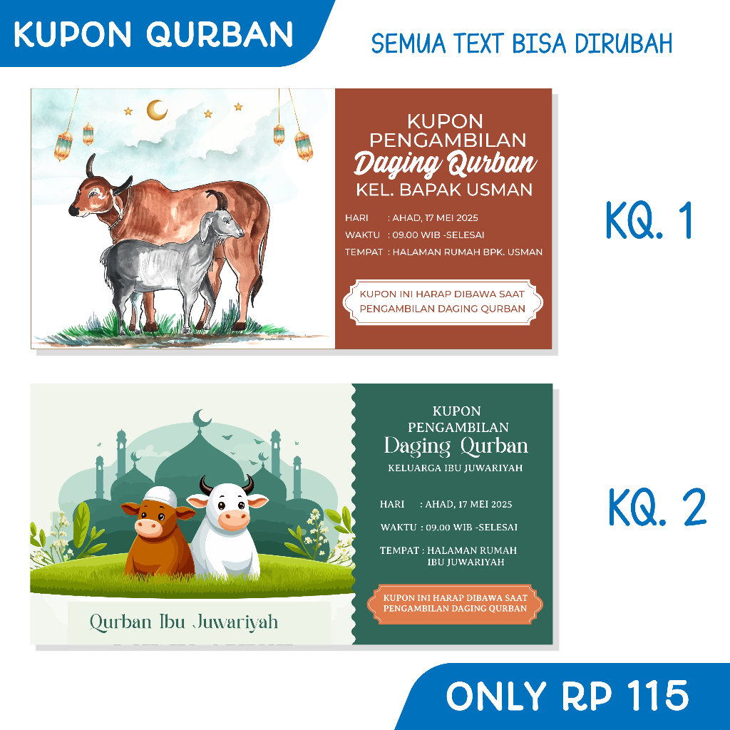 Jual ASHJENA Kupon Qurban Idul Adha Kartu Pengambilan daging qurban kurban Voucher penukaran ...