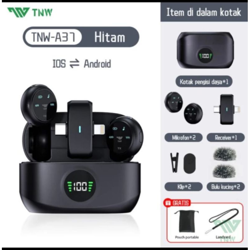 Jual TNW A37 Wireless Microphone 2 in 1 Clip on Mic magnetic mikropon ...