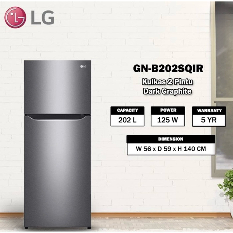 Jual Kulkas LG 2 pintu 202 ltr no frost GN-B202SQIR / GN-B202SQIB ...