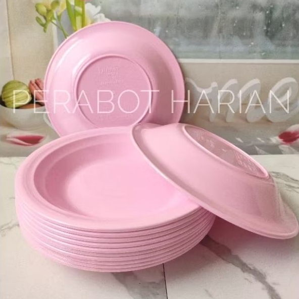 Jual Piring melamine bulat polos pink 9inch 23cm dengan uliran ukiran ...