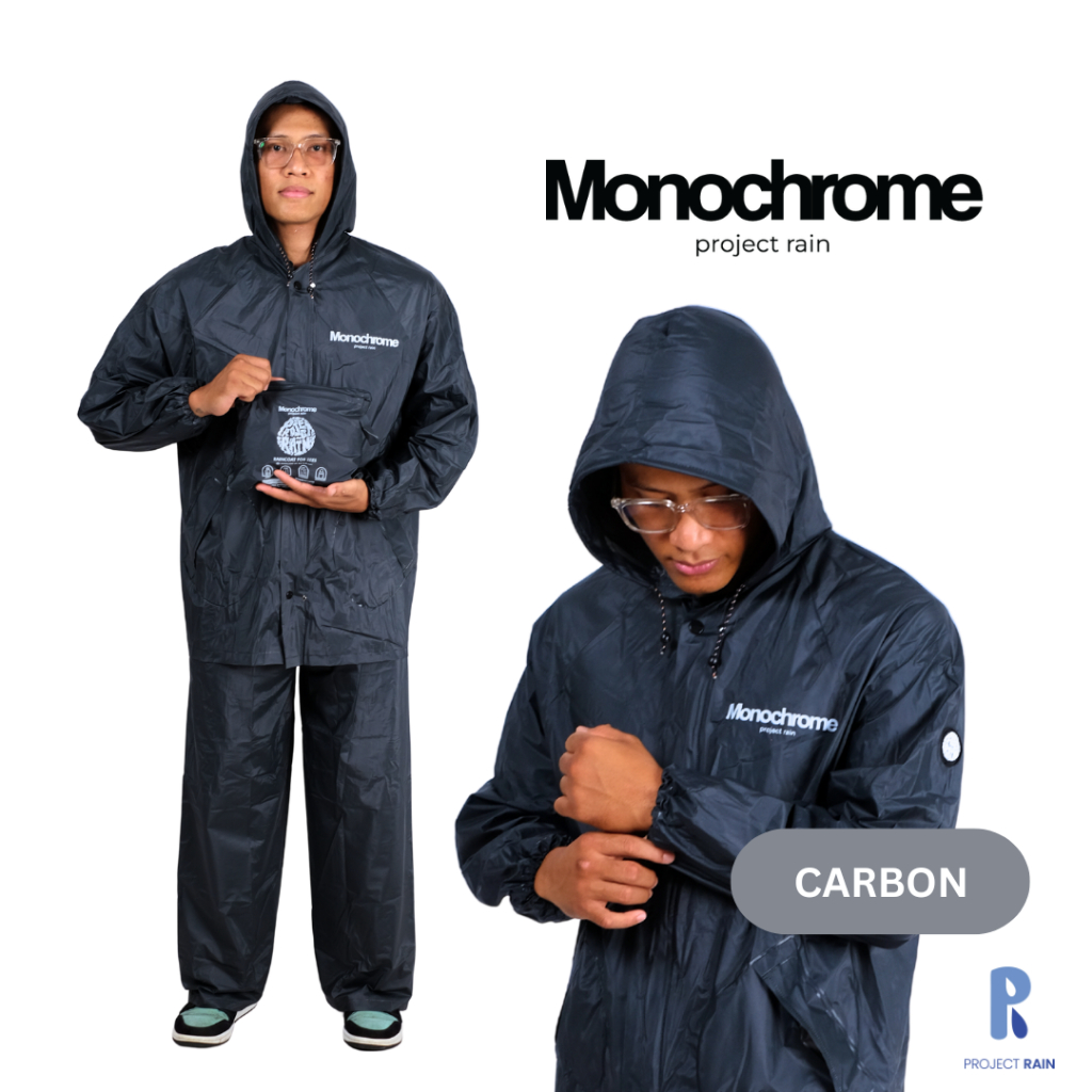 Jual Jas Hujan Monochrome Carbon Project Rain | Jas Hujan Estetik Hitam ...