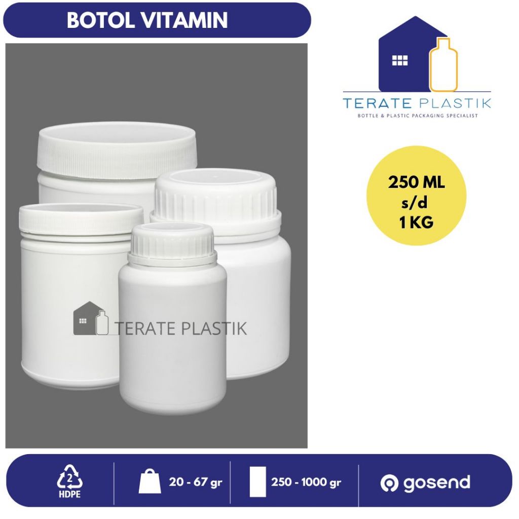 Jual Botol Vitamin 250gr - 500gr - 1Kg | Botol Obat Besar | Terate ...