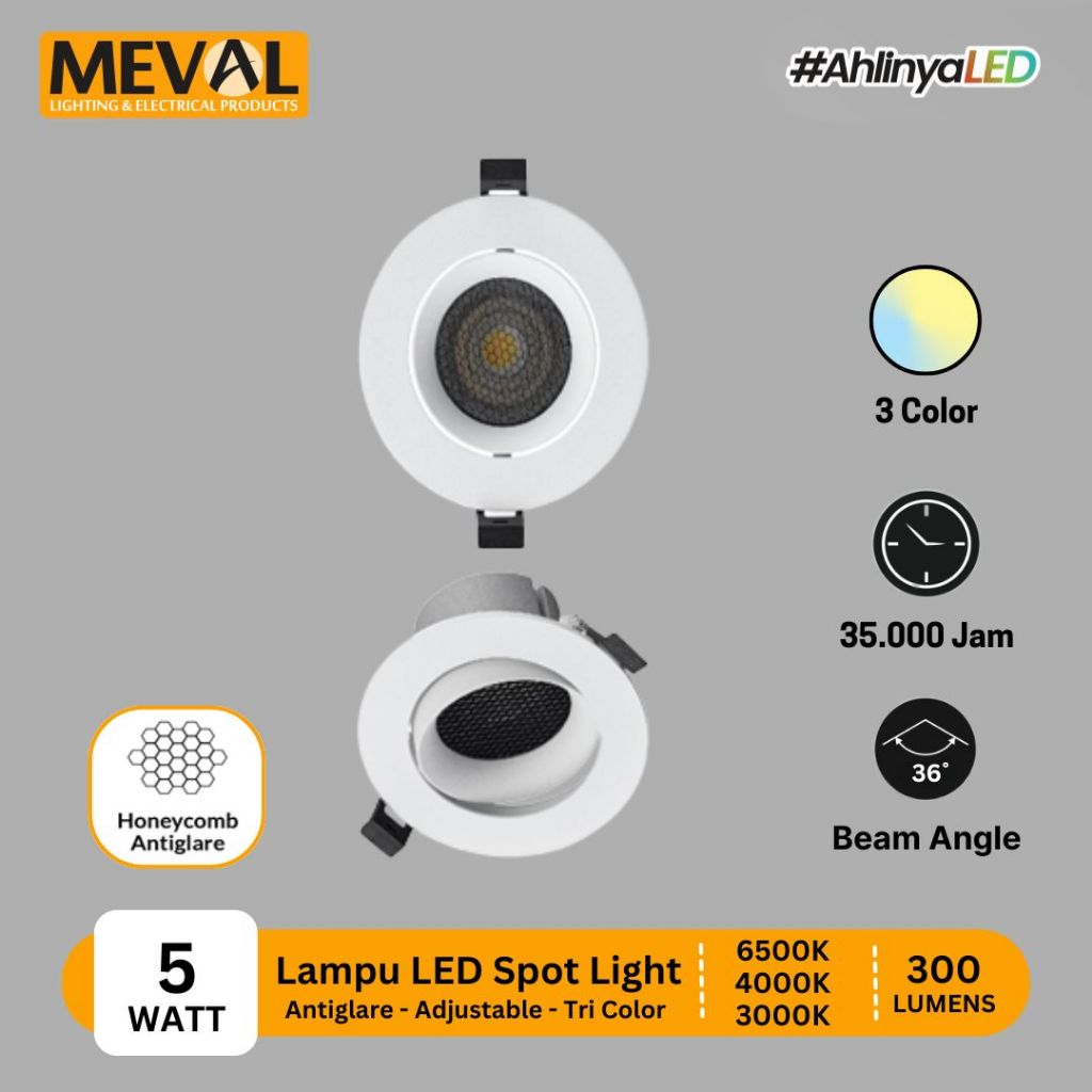 Jual MEVAL Lampu Sorot LED Downlight Spot Light Antiglare Tri Color ...