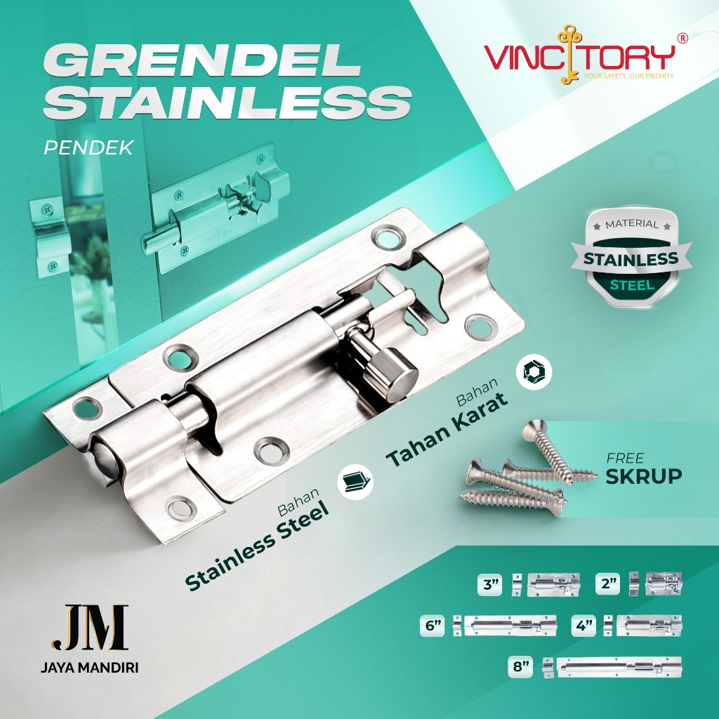 Jual Vincitory Grendel Slot Pintu Jendela Stainless Steel Free Sekrup ...