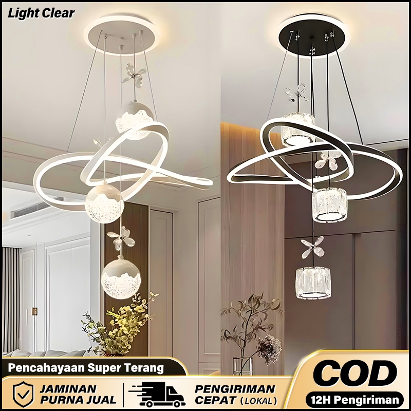 Jual 【COD】Lampu Gantung Kristal Modern 3Warna 72W LED Lampu Gantung Ruang Tamu Minimalis Kamar ...