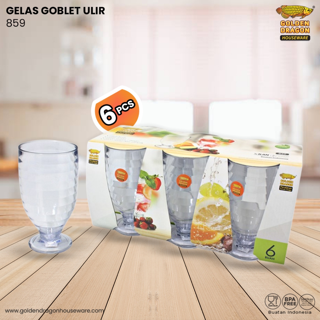 Jual Arwana Houseware Gelas Goblet Ulir 859 ( 350 ml ) - Golden Dragon | Shopee Indonesia