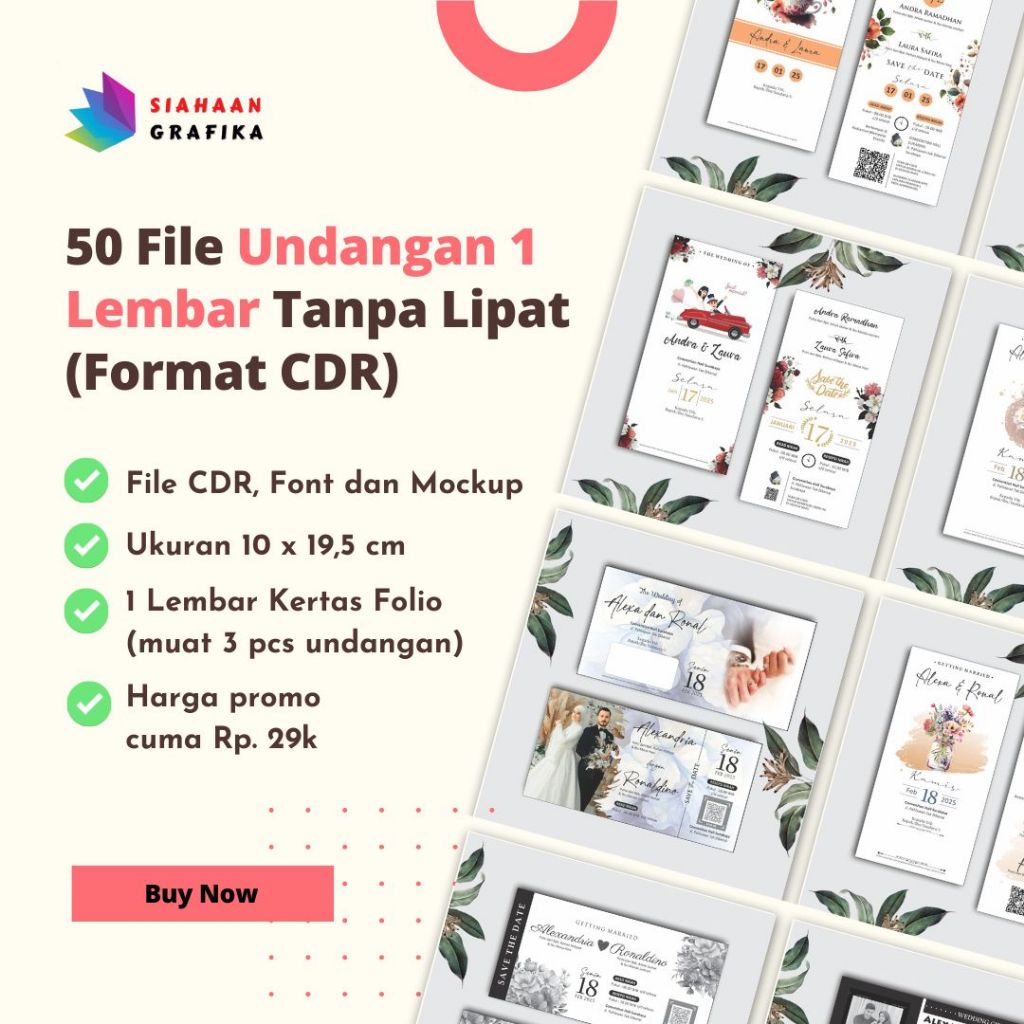 Jual 50 File Desain Undangan Pernikahan 1 Lembar Tanpa Lipat (Format ...