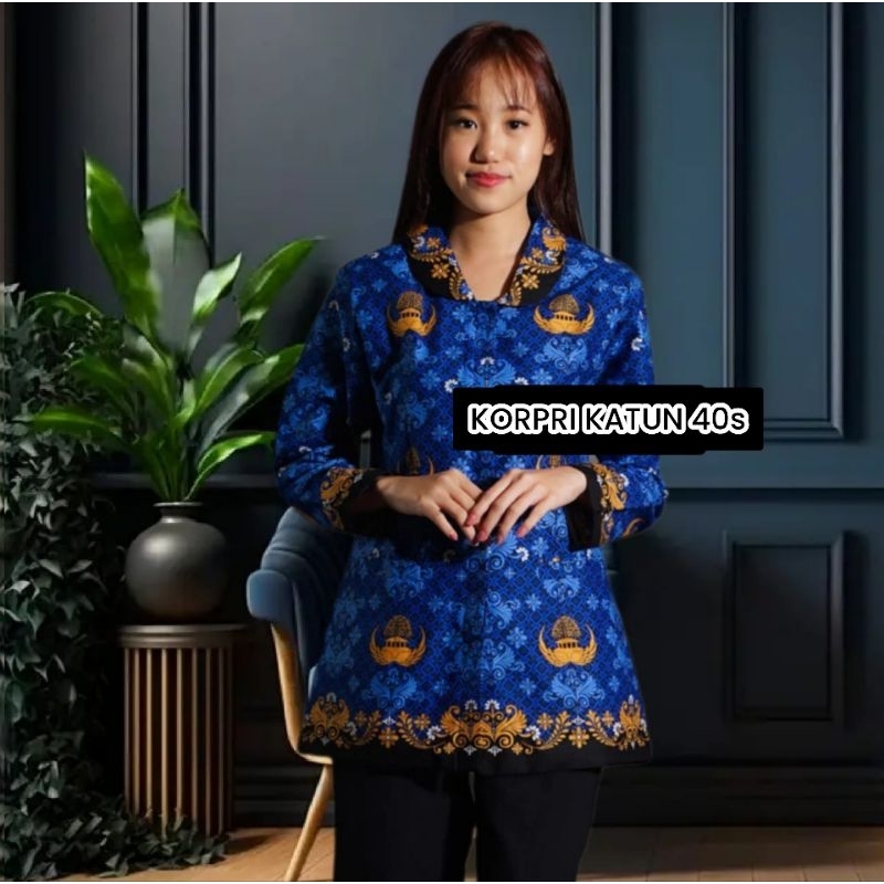 Jual Korpri Blouse Wanita Kerah Hitam Bahan Katun C40s Ori | Shopee Indonesia