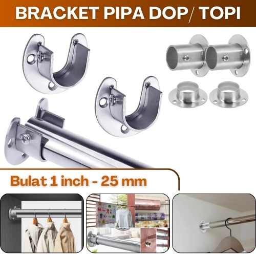 Jual Bracket Pipa Bulat Topi besi Sok DOP 1" 25mm Tiang Gorden Lemari ...
