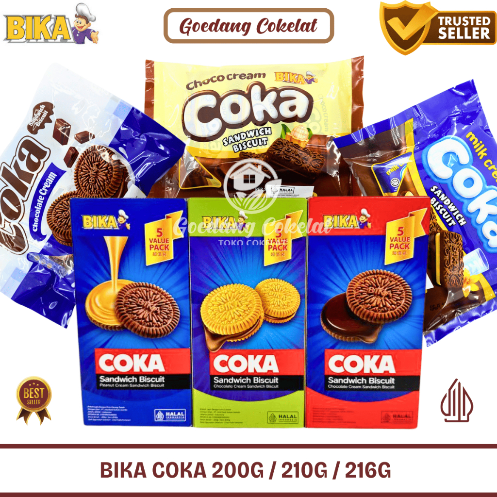 Jual BIKA COKA Sandwich Biscuit Cookies Isi Cokelat Chocolate Peanut Milk Cream 216g / 210g ...