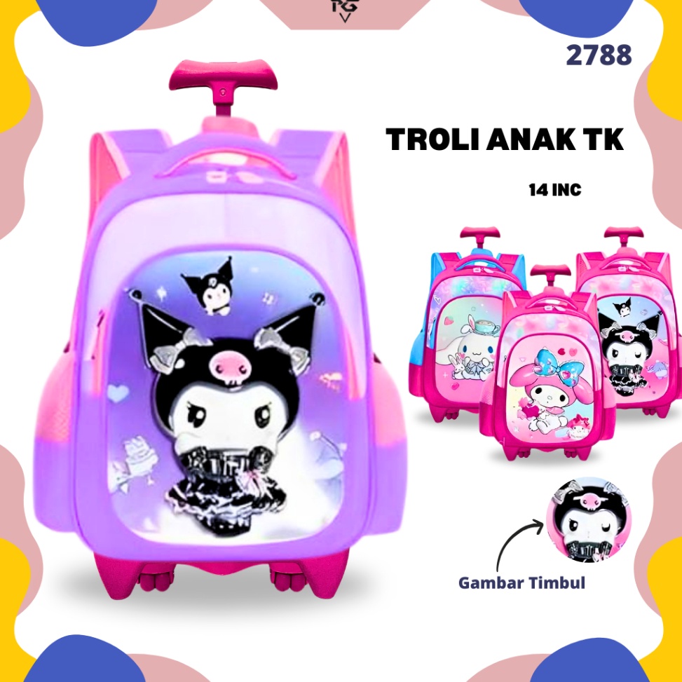 Jual 55MENARIK Troli Sekolah Anak Perempuan Tk Karakter Kartun Kuromi Tas Dorong Anak Gambar 3D ...