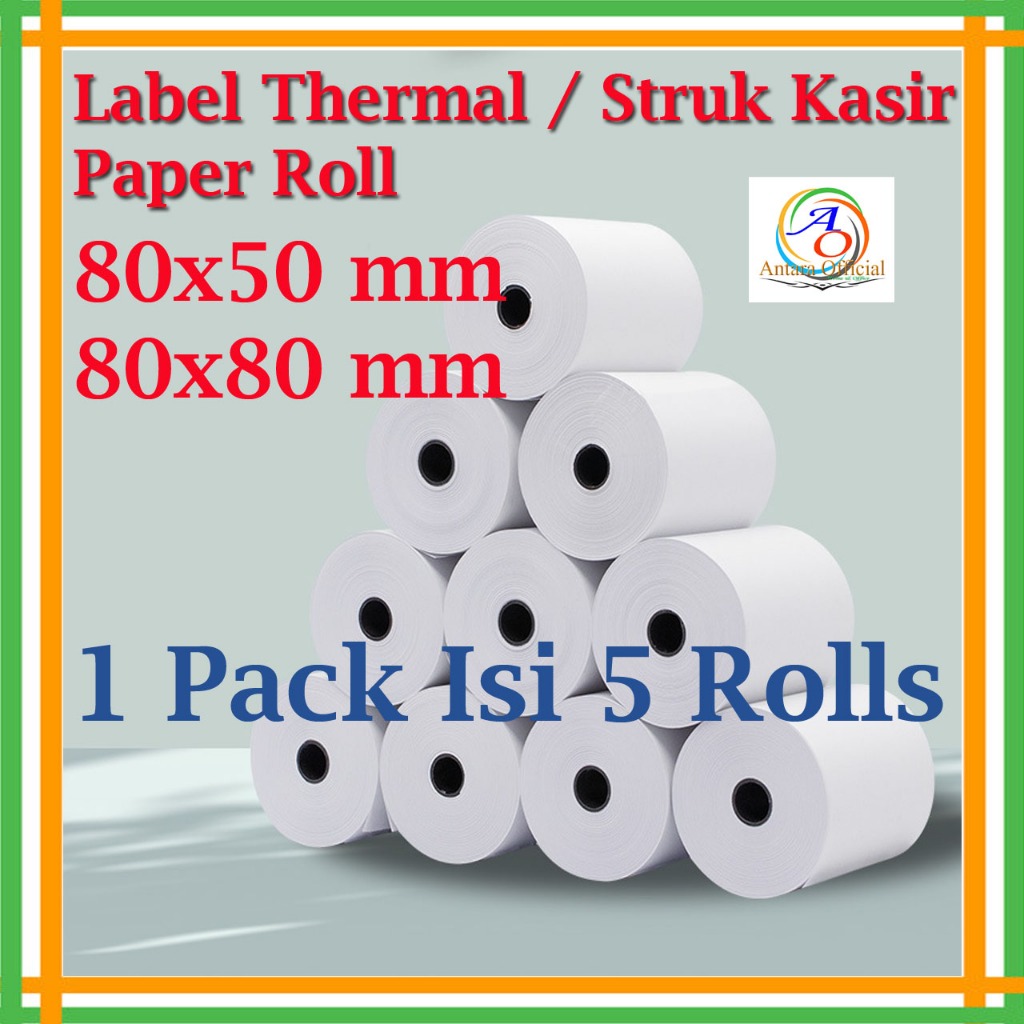 Jual 1 Pack isi 5 Rolls Label Kasir Thermal 80x80 dan 80x50 mm Struk ...
