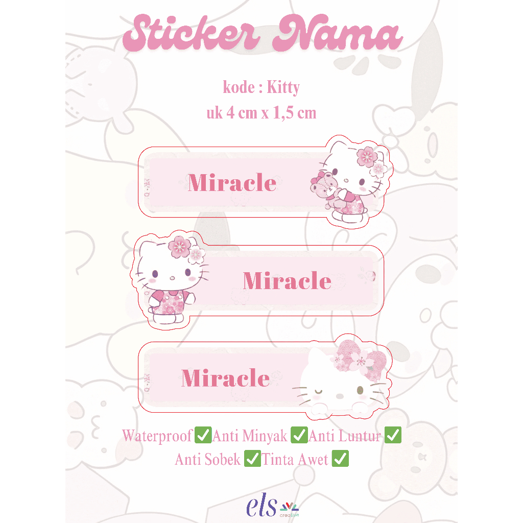 Jual Stiker Label Nama Anak HELLO KITTY Hellokitty Custom Premium ...