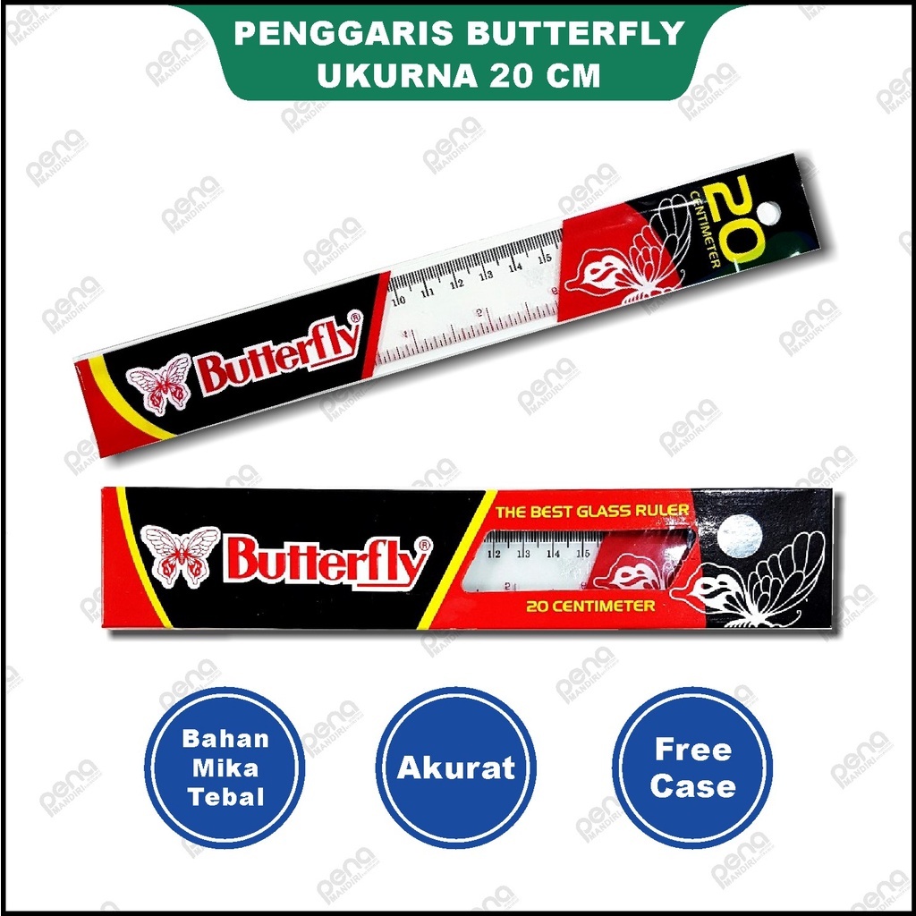 Jual Penggaris Plastik 20cm Butterfly Plastic Ruler Butterfly 20 cm ...