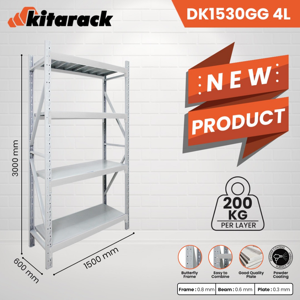 Jual Rak Gudang Besi Frame Putih 200kg/Layer Panjang 1.5M Tinggi 3M ...