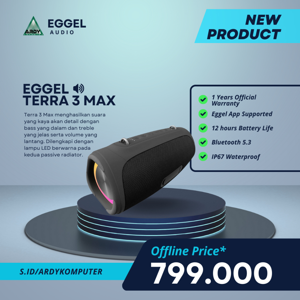 Jual Eggel Terra 3 Max Waterproof Bluetooth Speaker with RGB Lights ...