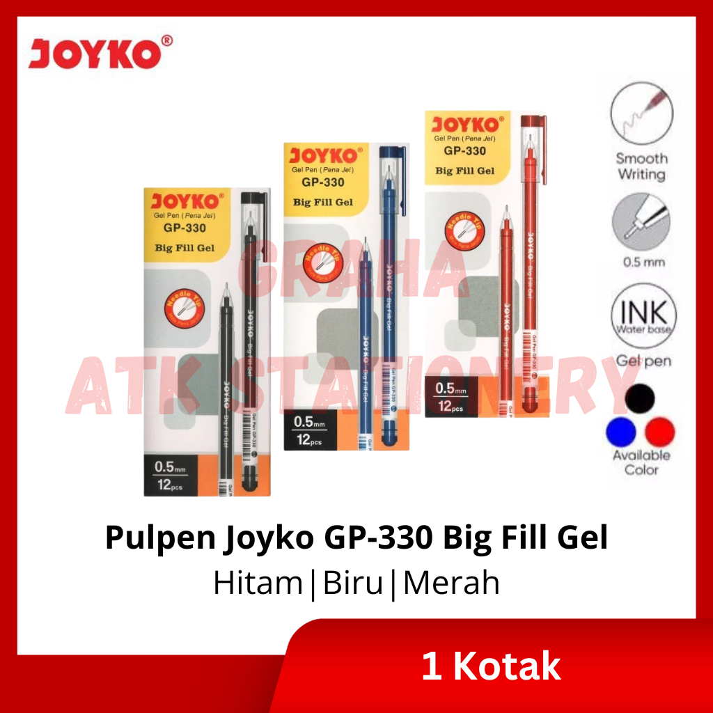 Jual [1 Kotak] Pulpen Joyko GP-330 Big Fill Gel / Gel Pen 0.5mm Joyko ...