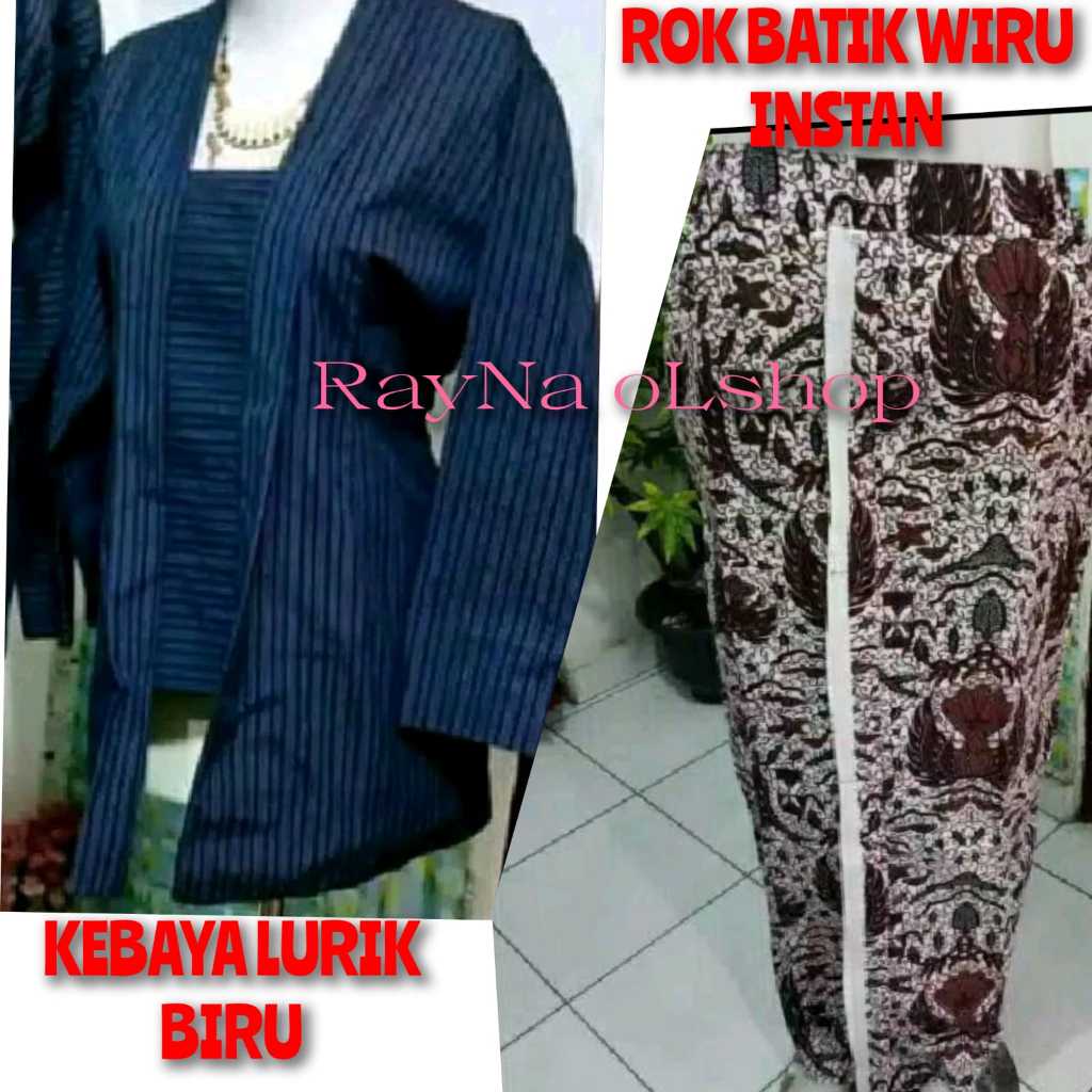 Jual PAKETAN PAKAIAN WANITA ADAT JAWA, KEBAYA LURIK BIRU + ROK BATIK WIRU INSTAN, PAKAIAN TENUN ...
