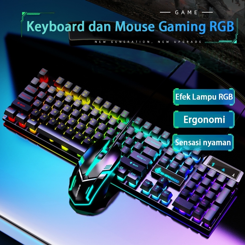 Jual [COD] BUNDLE Keyboard dan Mouse Gaming dengan Lampu RGB Cahaya / Termasuk Mouse dan ...