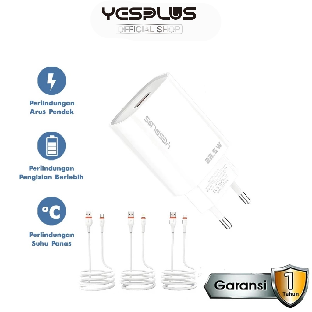 Jual Charger YESPLUS YS-1128 PD 22.5W Fast Charging Smart Charger & Fast Cable | Shopee Indonesia