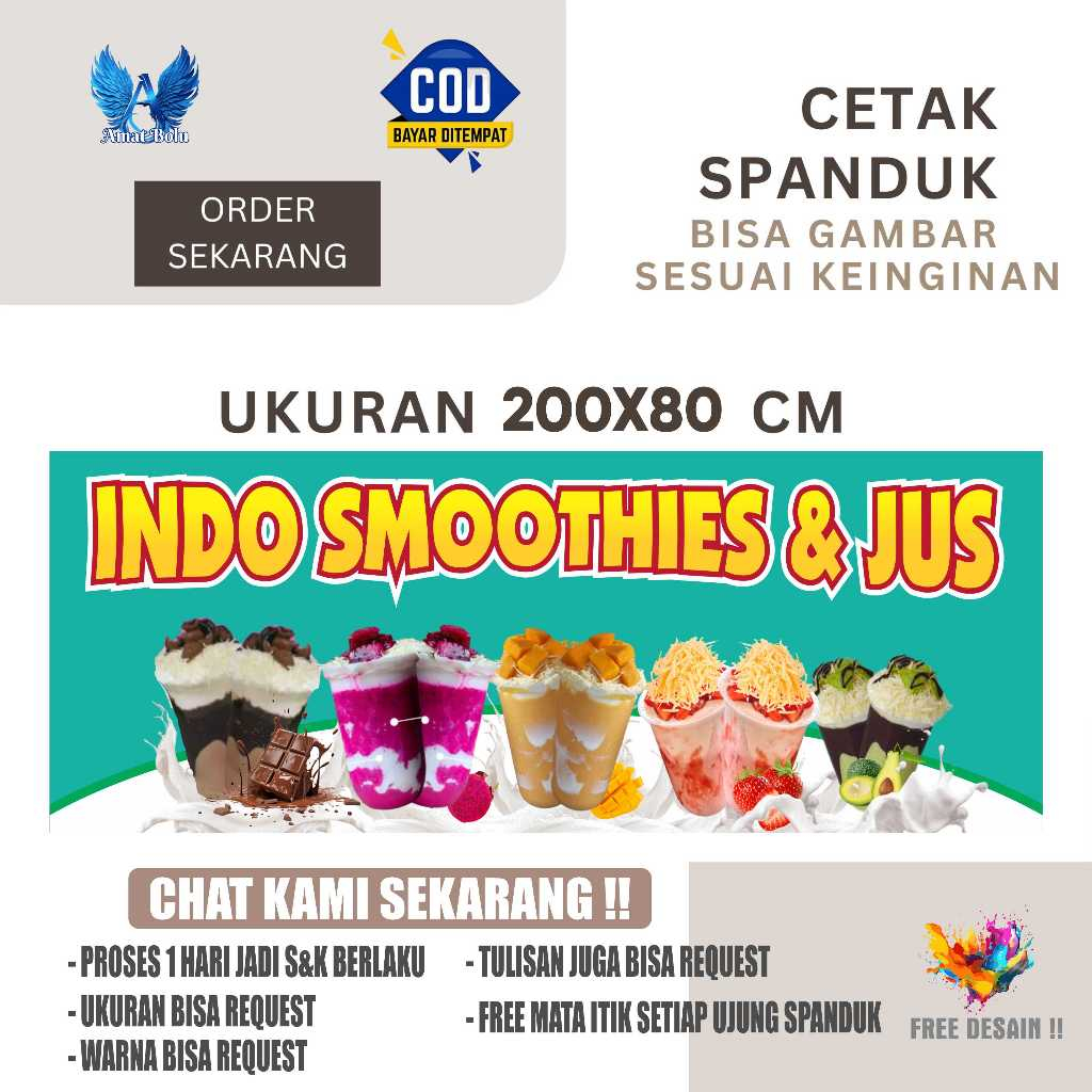 Jual Cetak Spanduk Banner INDO SMOOTHIES & JUS Costom Desain | Shopee ...