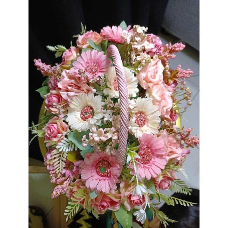 Jual Bunga Keranjang Rotan Pink Salem/Bunga Meja Aesthetic/Bunga ...