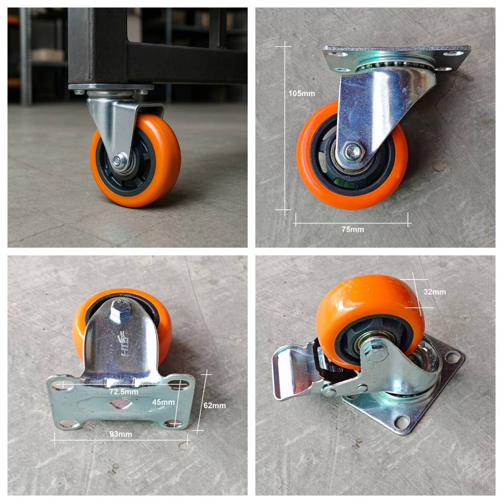 Jual 3 Inch (75mm) Roda PVC Double Bearing Orange - Troli Lemari Rak ...