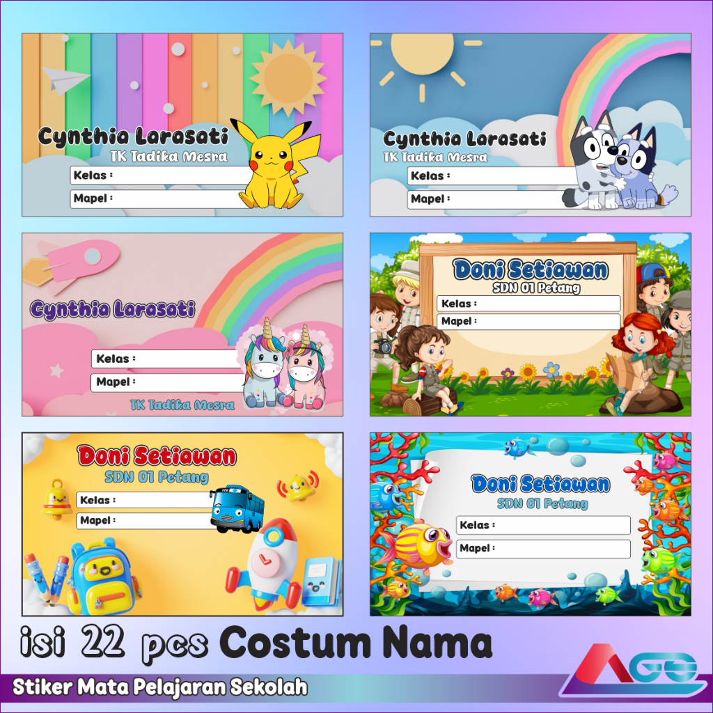 Jual Isi 22 Pcs Stiker Mapel Costum Nama Anak - Label Buku Pelajaran ...