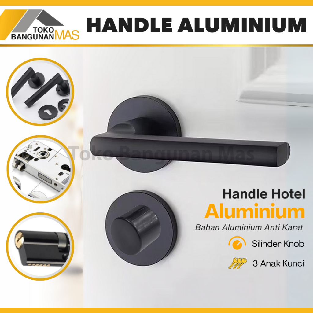 Jual Handle Pintu Pisah Hitam Aluminium Handle Silinde Knob Handle ...