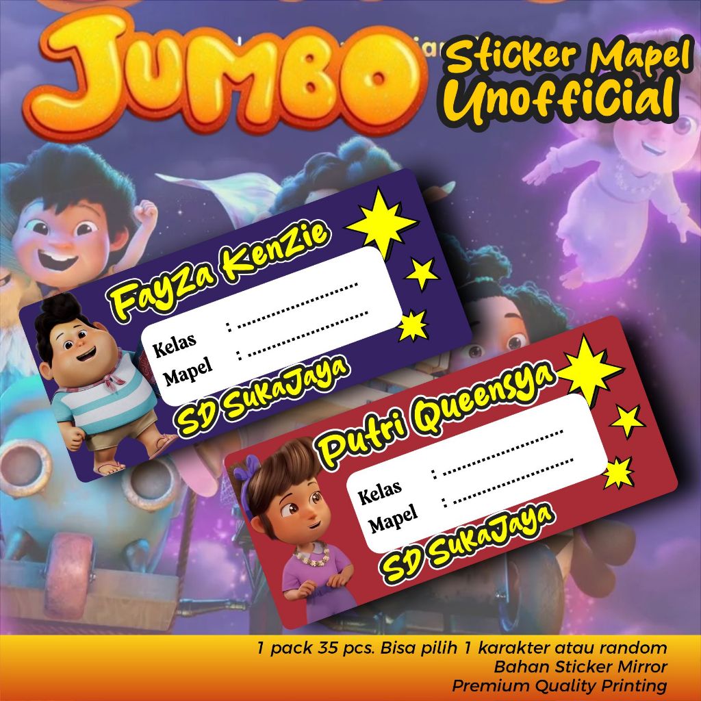 Jual STICKER NAMA MAPEL SEKOLAH 35 PCS KARAKTER FILM ANIMASI JUMBO 2025 ...