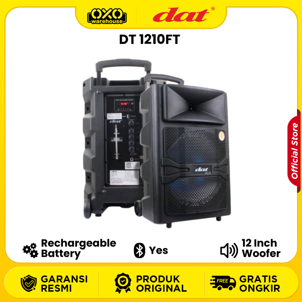 Jual DAT Speaker Trolley DT-1210 FT Single Woofer 12 inch Bluetooth 2 Mic Wireless Garansi Resmi ...