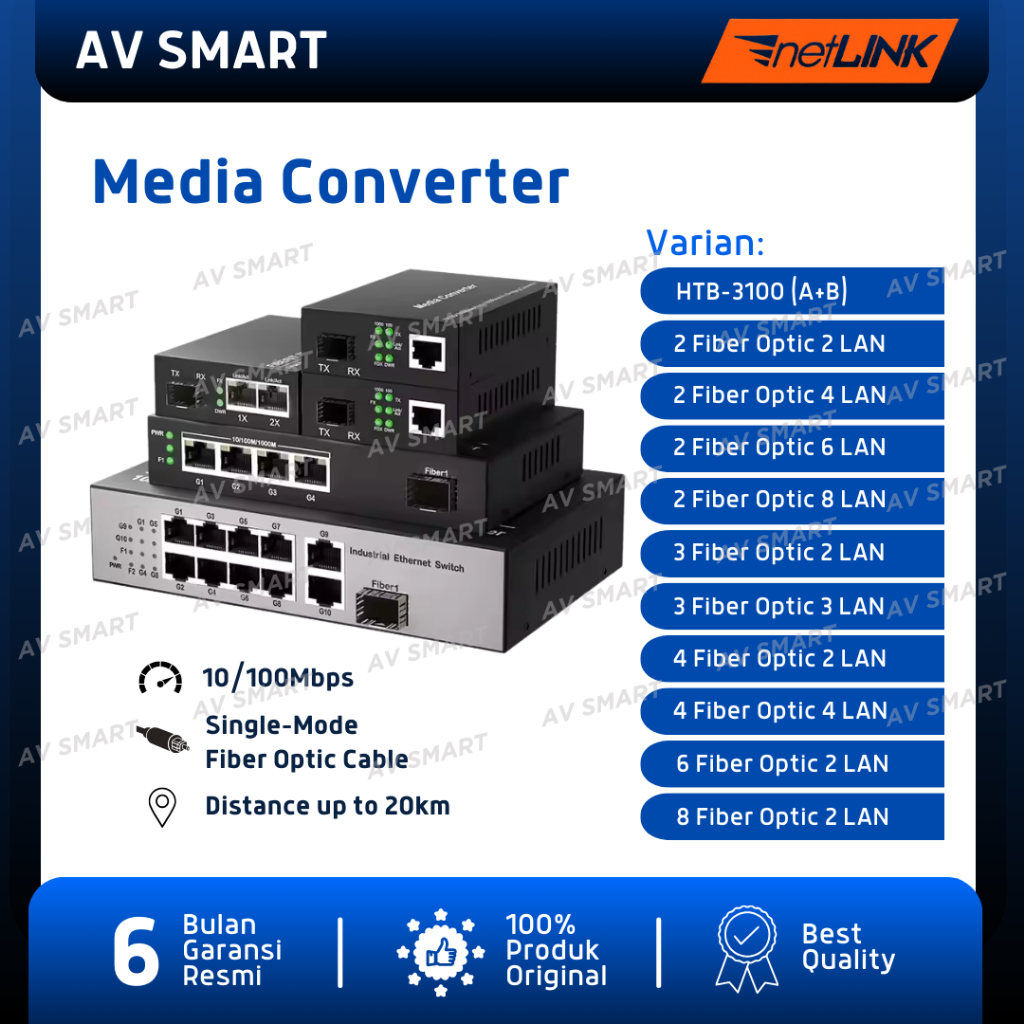 Jual Netlink Media Converter Fiber Optic (FO) to Ethernet (LAN) 10/100 Mbps Media Konverter ...