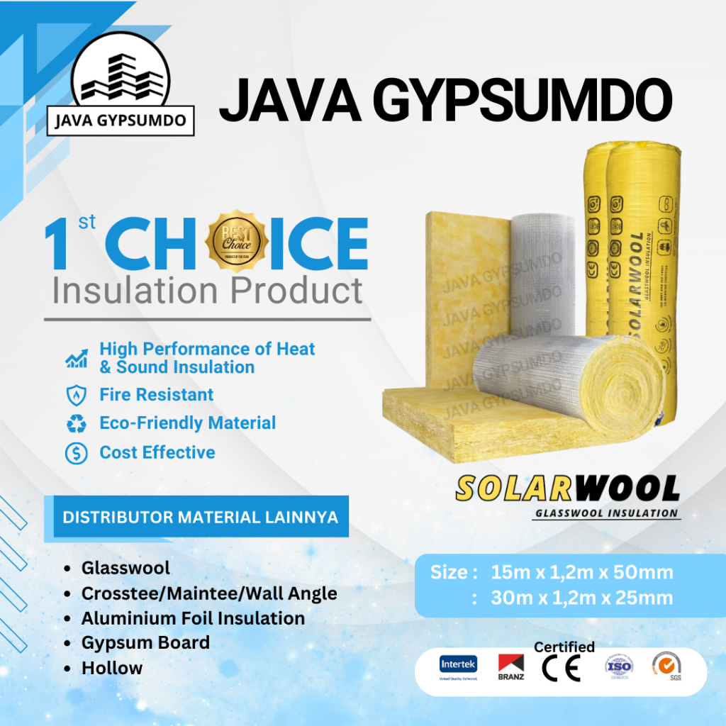 Jual Glasswool Foil Solarwool Density 16kg/m3 Tebal 50mm dan 25mm ...