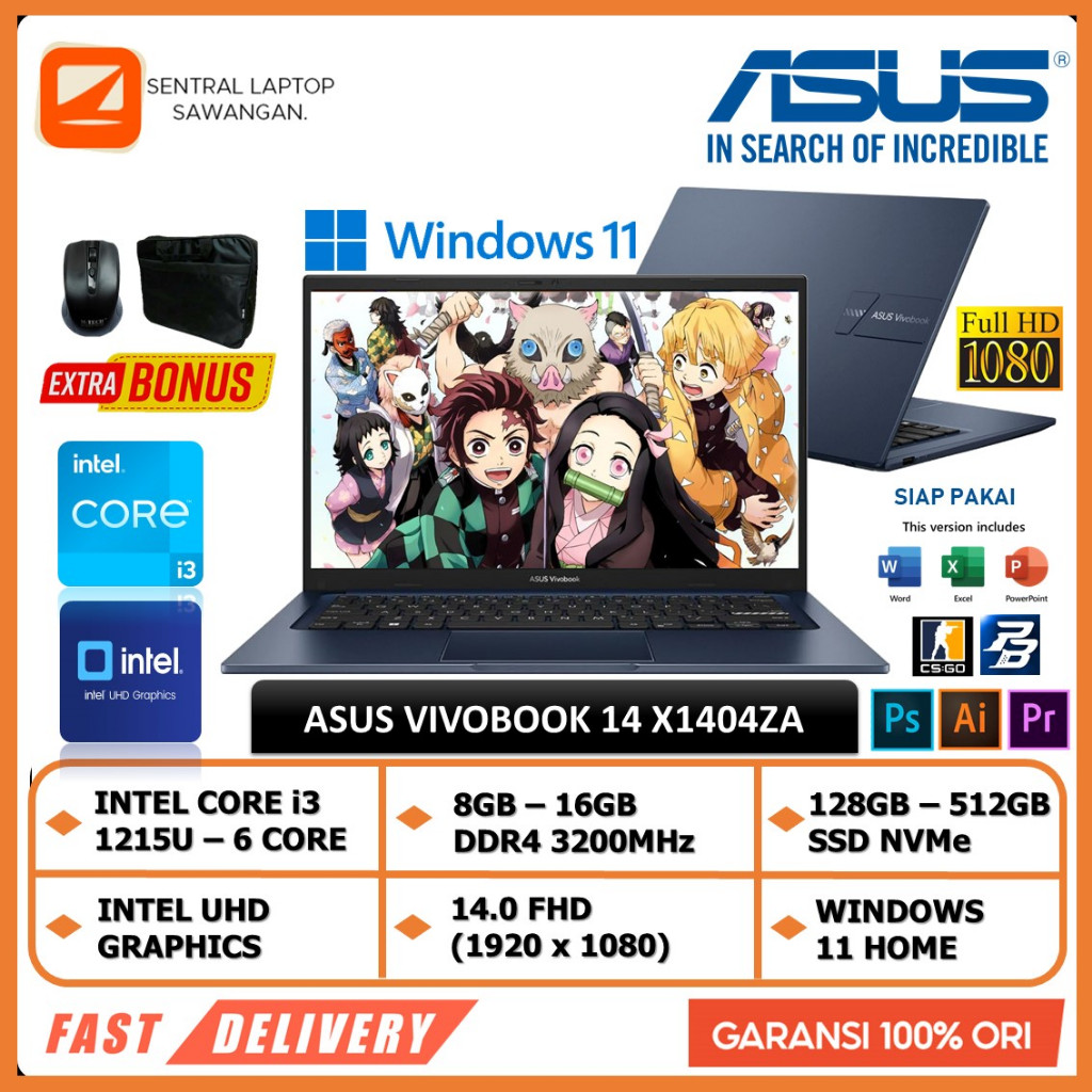 Jual Laptop Asus Vivobook 14 X1404ZA Intel i3 1215U 16GB 512GB SSD 14 Inch FHD Win11 Home ...