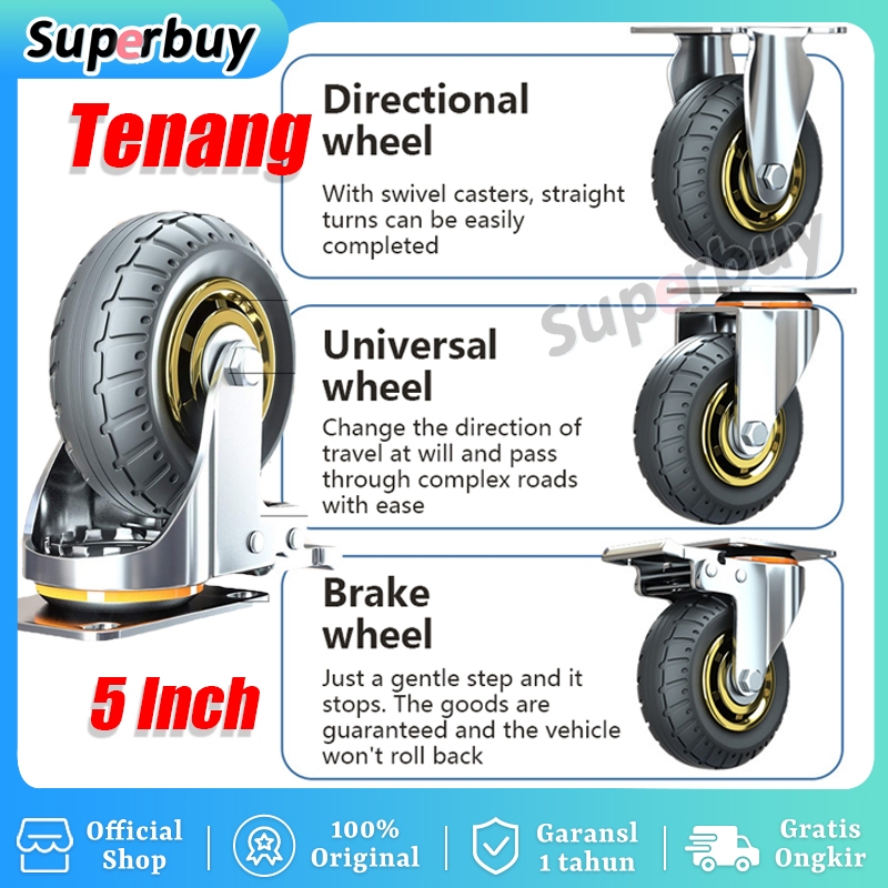 Jual Roda Troly Roly Rubber Hitam Double Bearing Heavy Duty 5 Inch ...