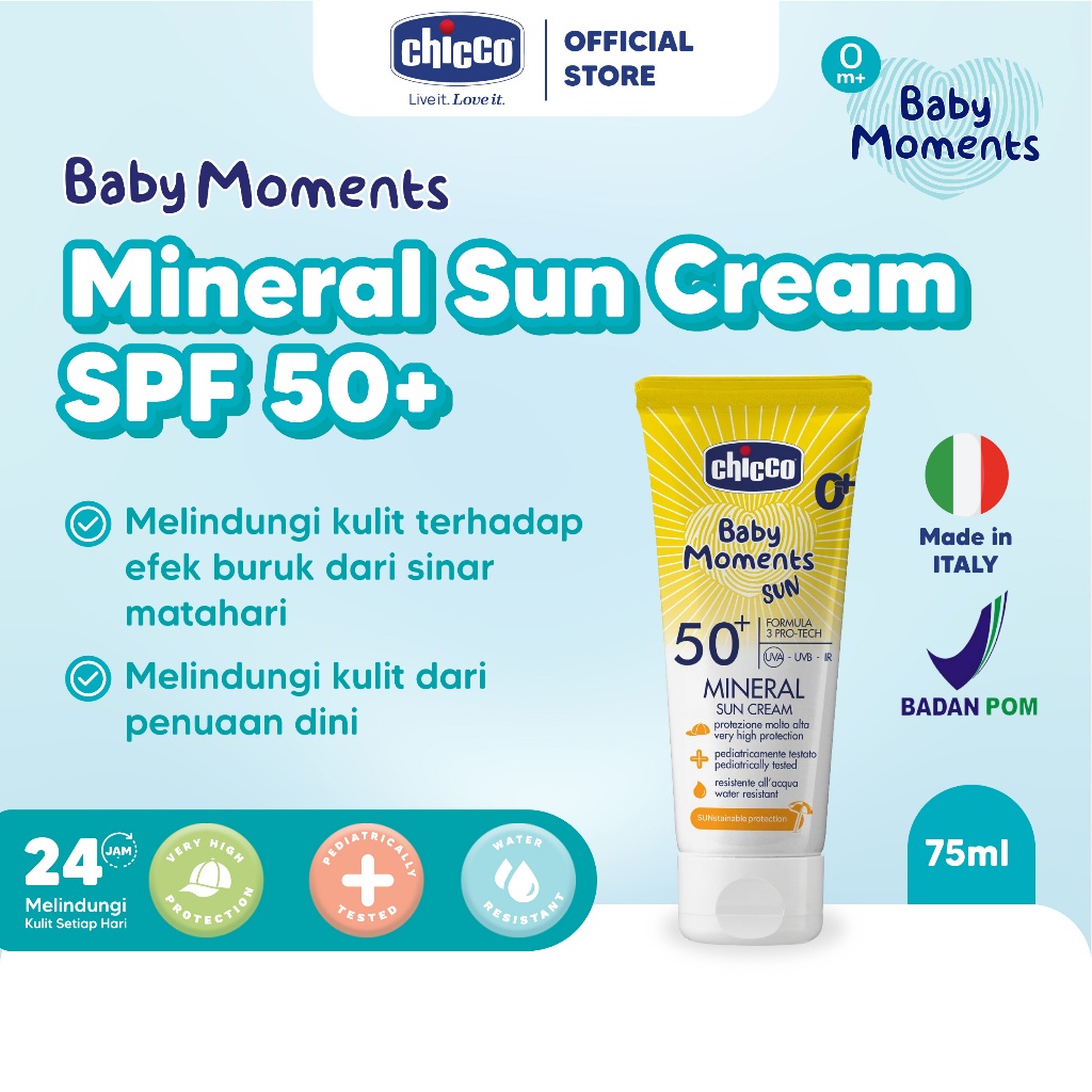 Jual CHICCO Baby Moments SPF 50+ Mineral Sun Cream 75mL / Krim Tabir Surya Bayi Baby Sunscreen ...